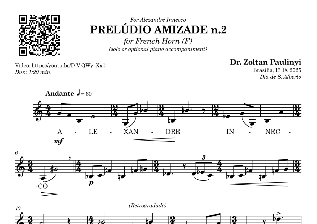 Prelude Amizade (Friendship) n.2 for French horn (optional piano ...