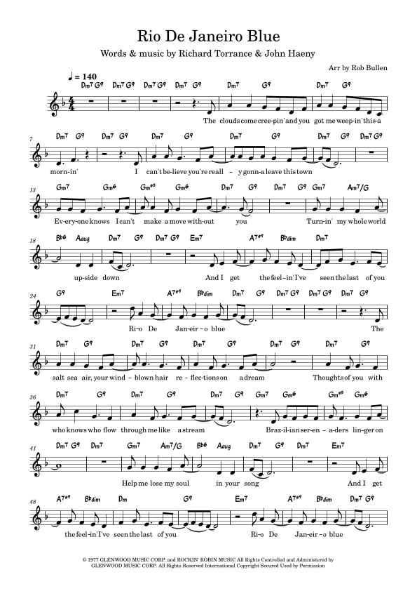 Rio De Janeiro Blue (arr. Rob Bullen) by Randy Crawford Sheet Music for ...