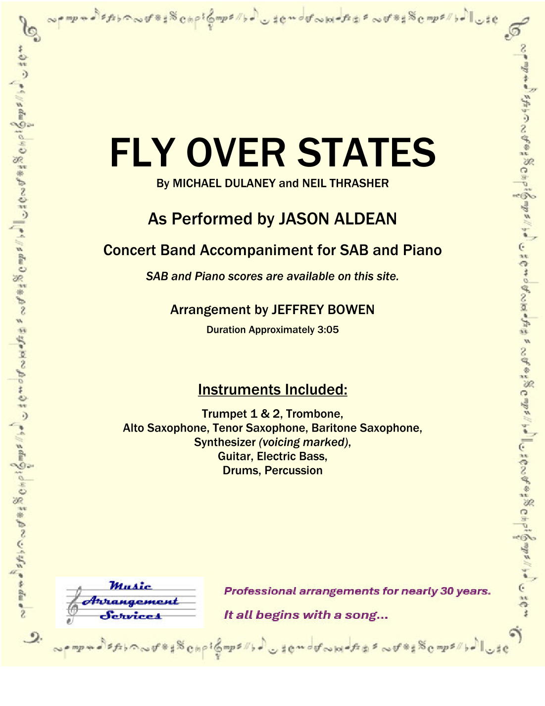 Fly Over States (arr. Jeffrey Bowen) by Jason Aldean Sheet Music for ...