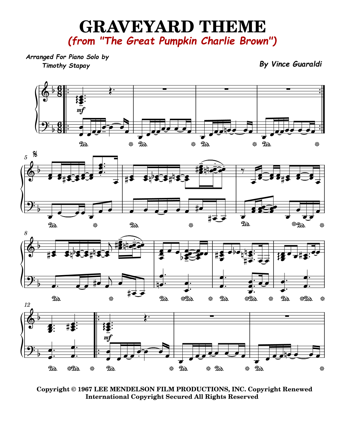 Graveyard Theme (arr. Timothy Stapay) by Vince Guaraldi Sheet Music for ...
