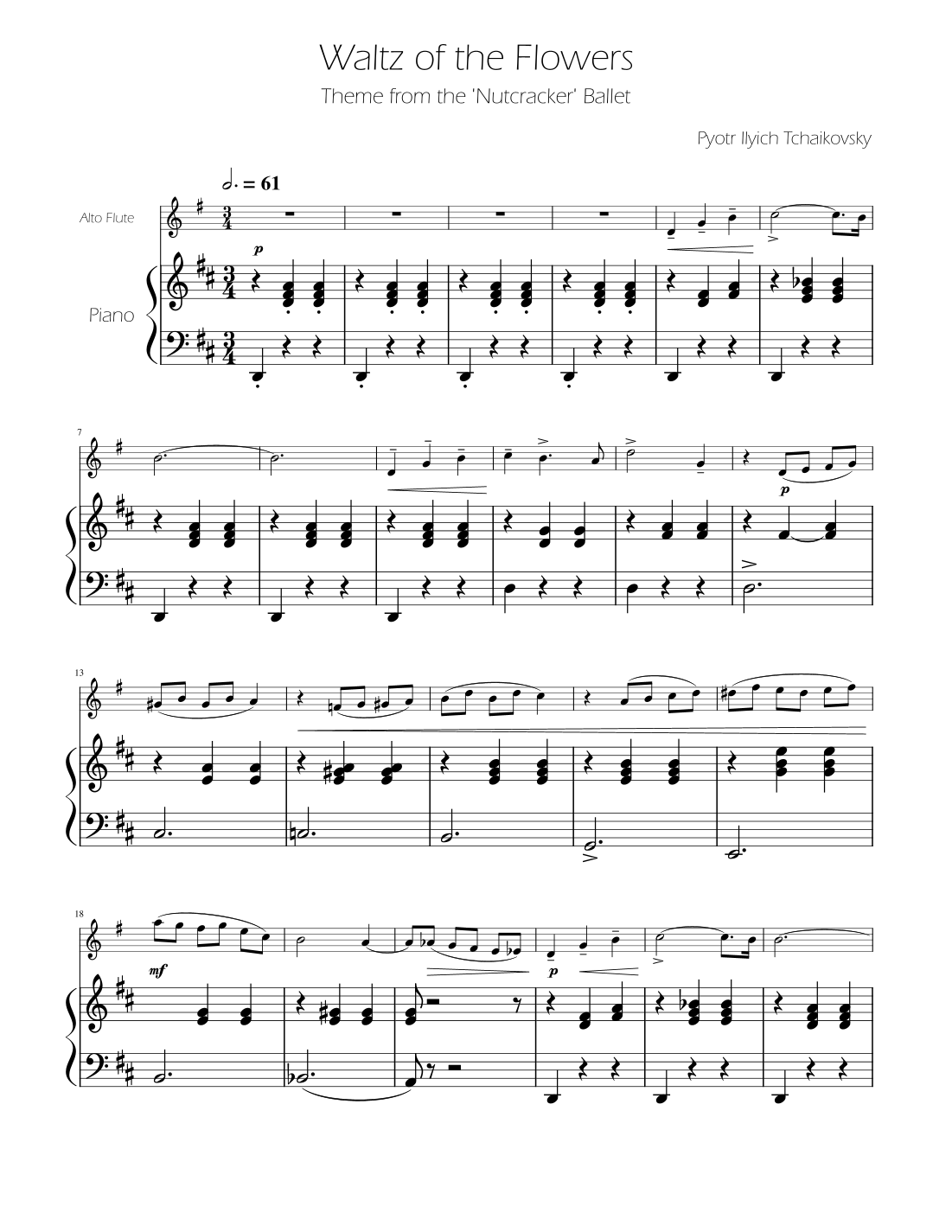 Waltz of the Flowers - The Nutcracker - Alto Flute Solo w/Piano (arr ...