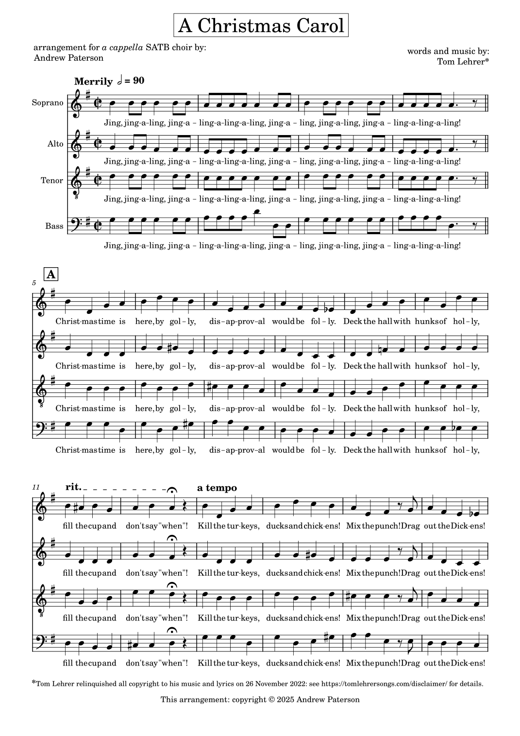 A Christmas Carol (Tom Lehrer) (arr. Andrew Paterson) by Tom Lehrer ...