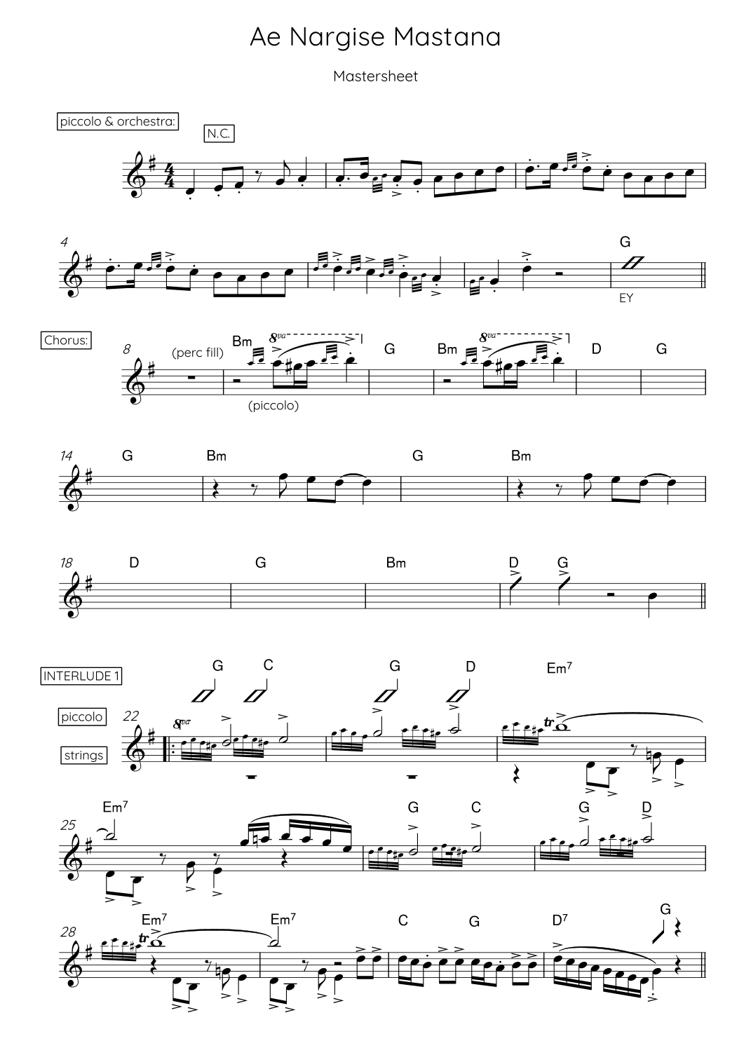 Ae Nargise Mastana (arr. Romeo VJ Panday) by Mohd Rafie Sheet Music for ...
