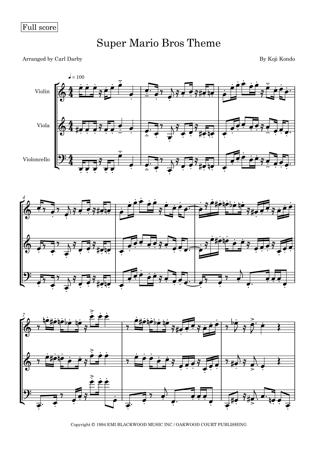 Super Mario Bros Theme (arr. Carl Darby) Noten | Koji Kondo ...