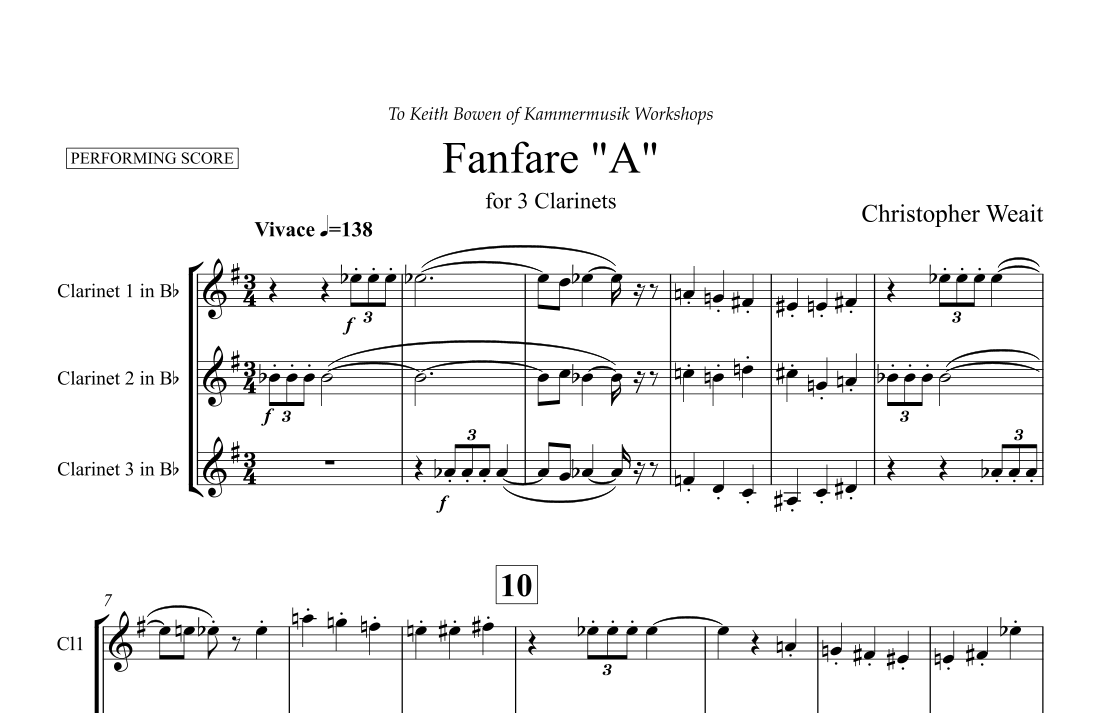 Fanfare "A" for 3 clarinets (0’25) by Christopher Weait Sheet Music for ...