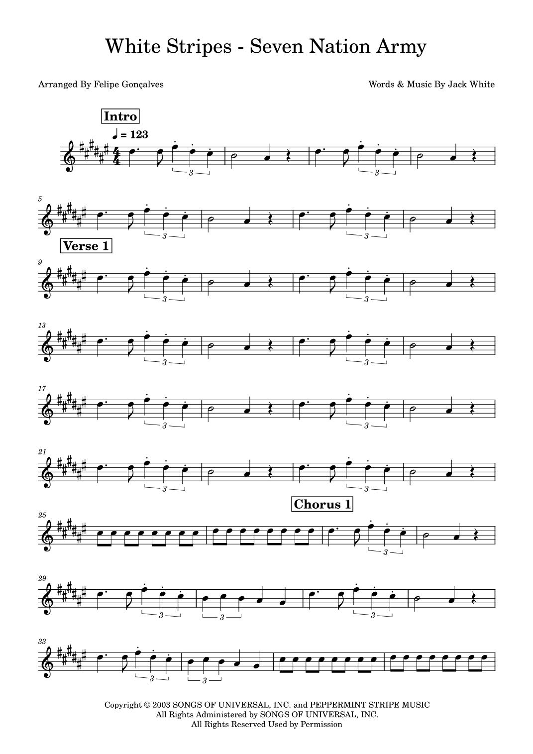 Seven Nation Army (arr. Felipe Gonçalves) by White Stripes Sheet Music ...