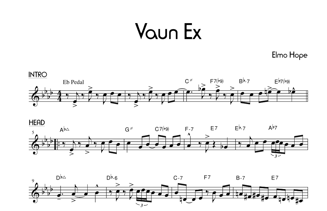 Vaun-Ex (arr. Dan Karlsberg) by Elmo Hope Sheet Music for Lead Sheet ...