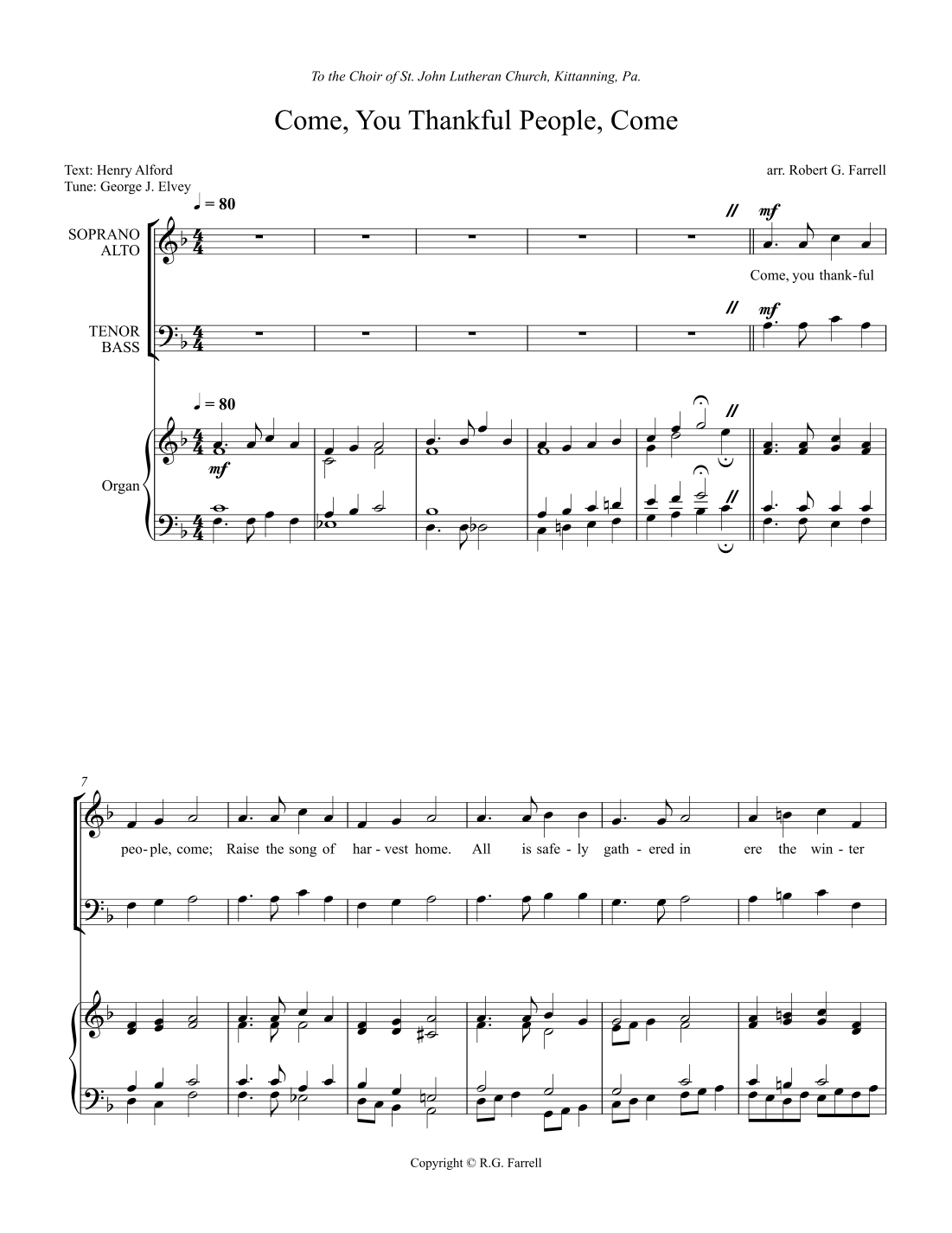Come Ye thankful People Come par Robert G Farrell Partitions pour ...