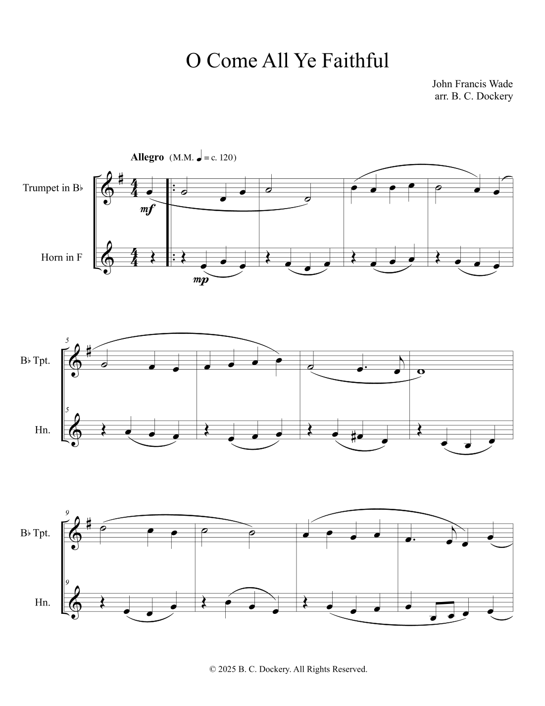 O Come All Ye Faithful (Trumpet and French Horn Duet) (arr. B. C ...