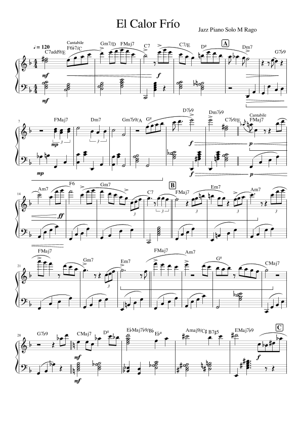 El Calor Frio Sheet Music | Marcelo Rago | Piano Solo