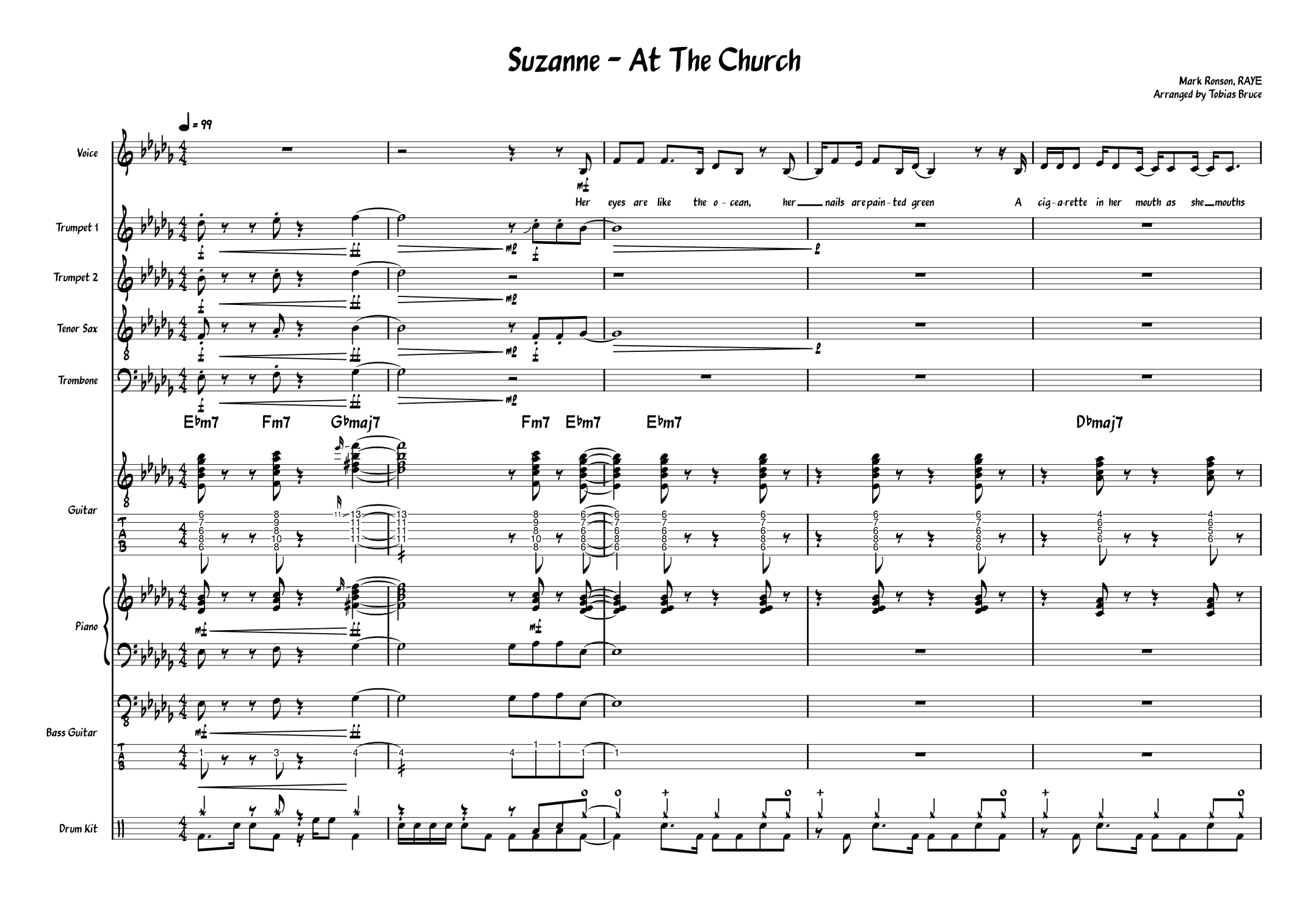 Suzanne by Mark Ronson Raye Sheet Music for Jazz Ensemble (arr. Tobias ...