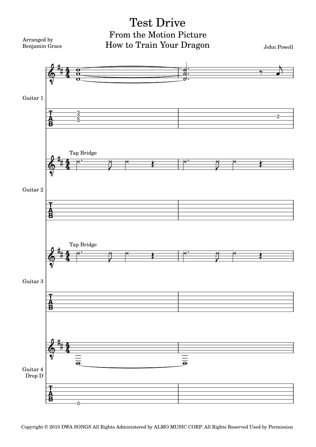 Test Drive (arr. Benjamin Grace) by John Powell Sheet Music for Guitar ...
