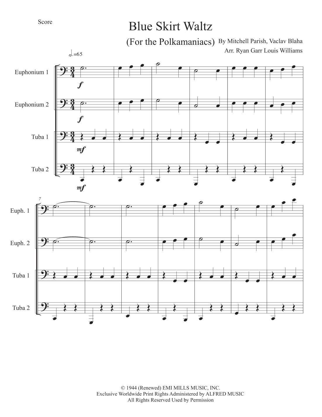 The Blue Skirt Waltz (arr. Ryan Garr Louis Williams) von Vaclav Blaha ...