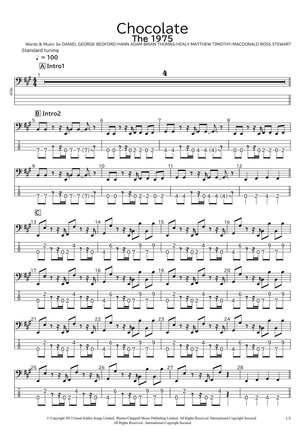 Chocolate (arr. bassscore.masspro) by The 1975 Sheet Music for Bass ...