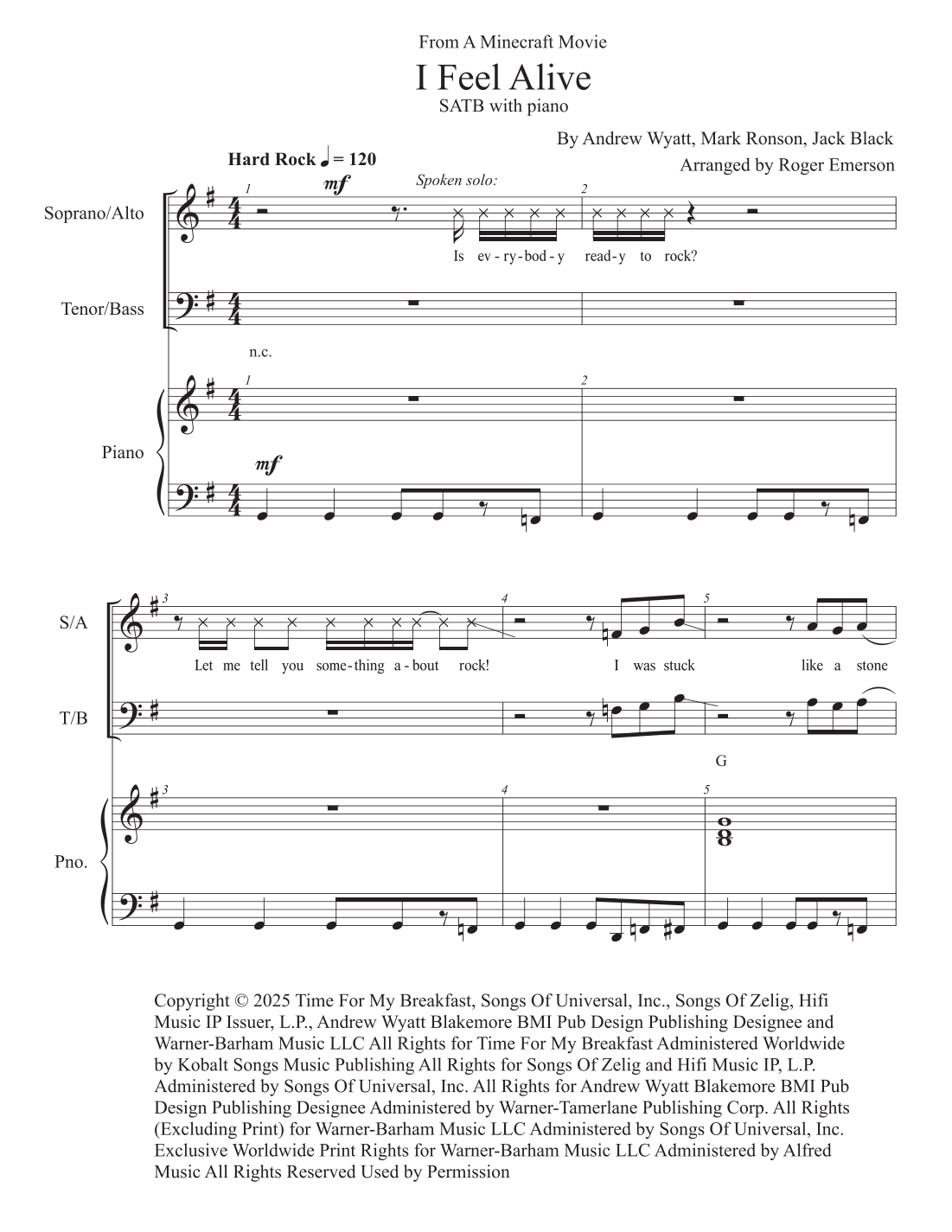 I Feel Alive (arr. Roger Emerson) by Jack Black Sheet Music for SATB ...