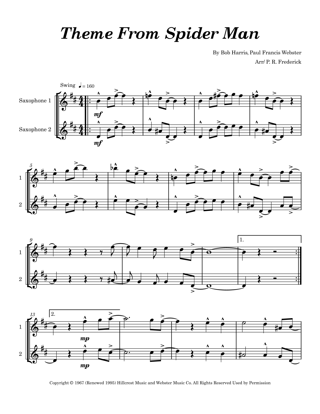 Theme From Spider Man (arr. P. R. Frederick) by Ramones Sheet Music for ...