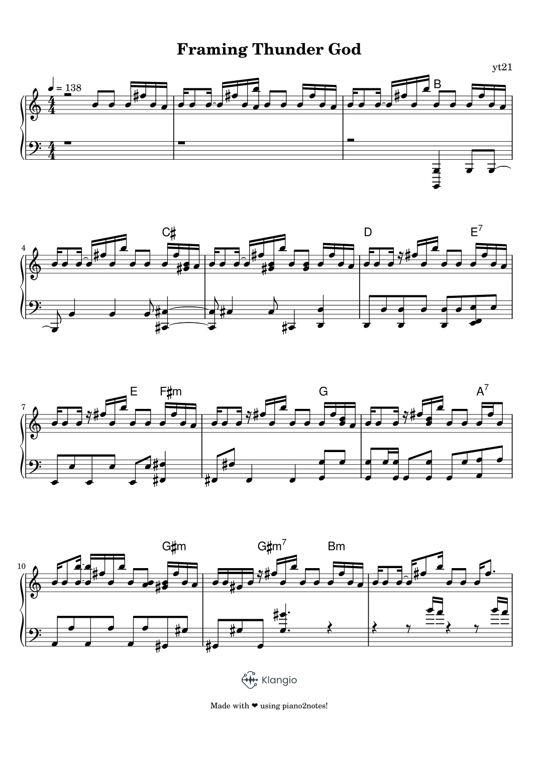 Framing Thunder God from Infinity Castle by yt21 Sheet Music for Piano ...