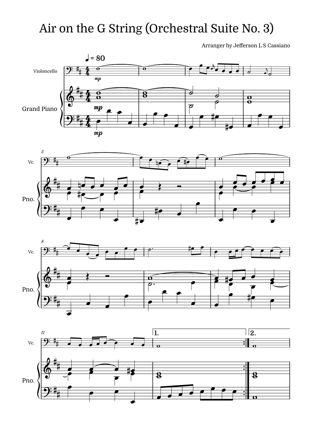 Air on the G String – Cello (Violoncello) Solo with Piano Accompaniment ...