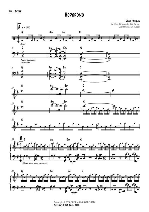 Hopopono (arr. Joshua Tindall) por Gogo Penguin Partituras para Lead Sheet / Fake Book en Sheet ...