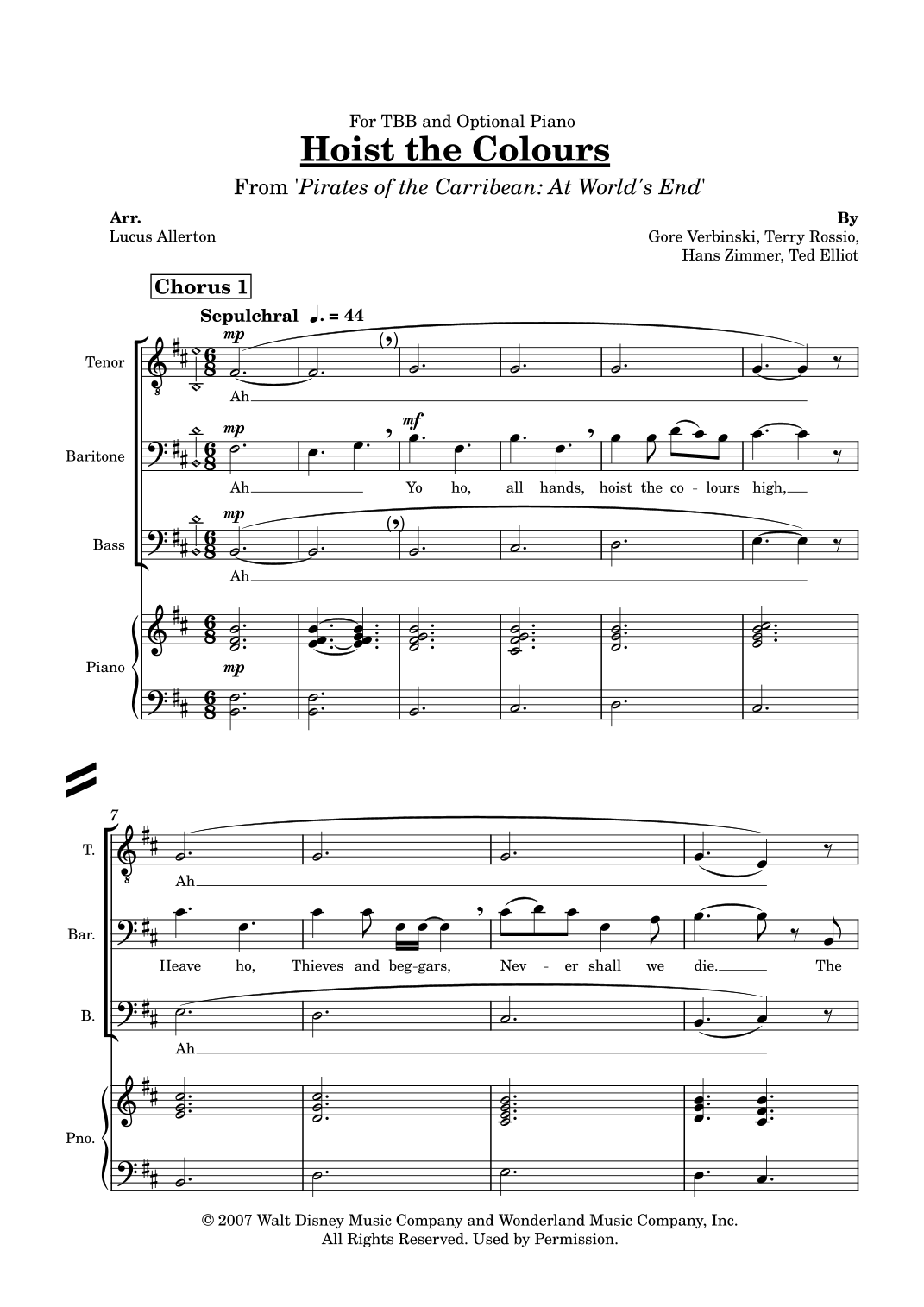 Hoist The Colours (arr. Lucus Allerton) by Hans Zimmer Sheet Music for ...