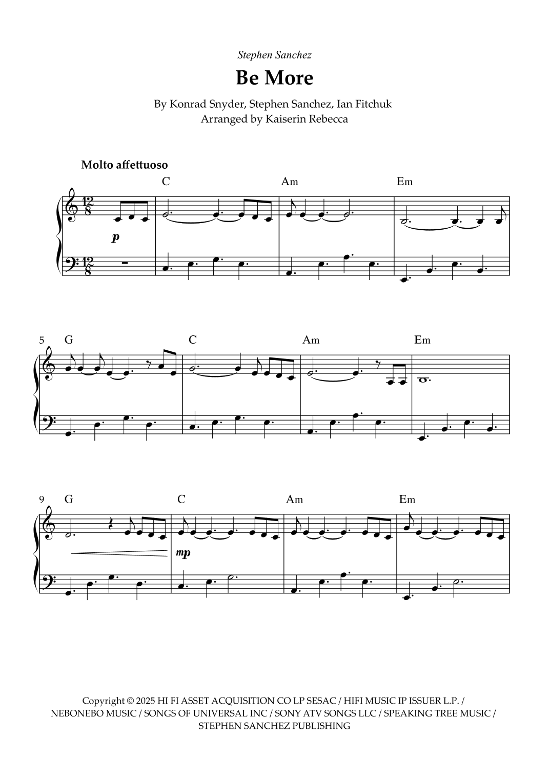 Be More (arr. Kaiserin Rebecca) por Stephen Sanchez Partituras para ...