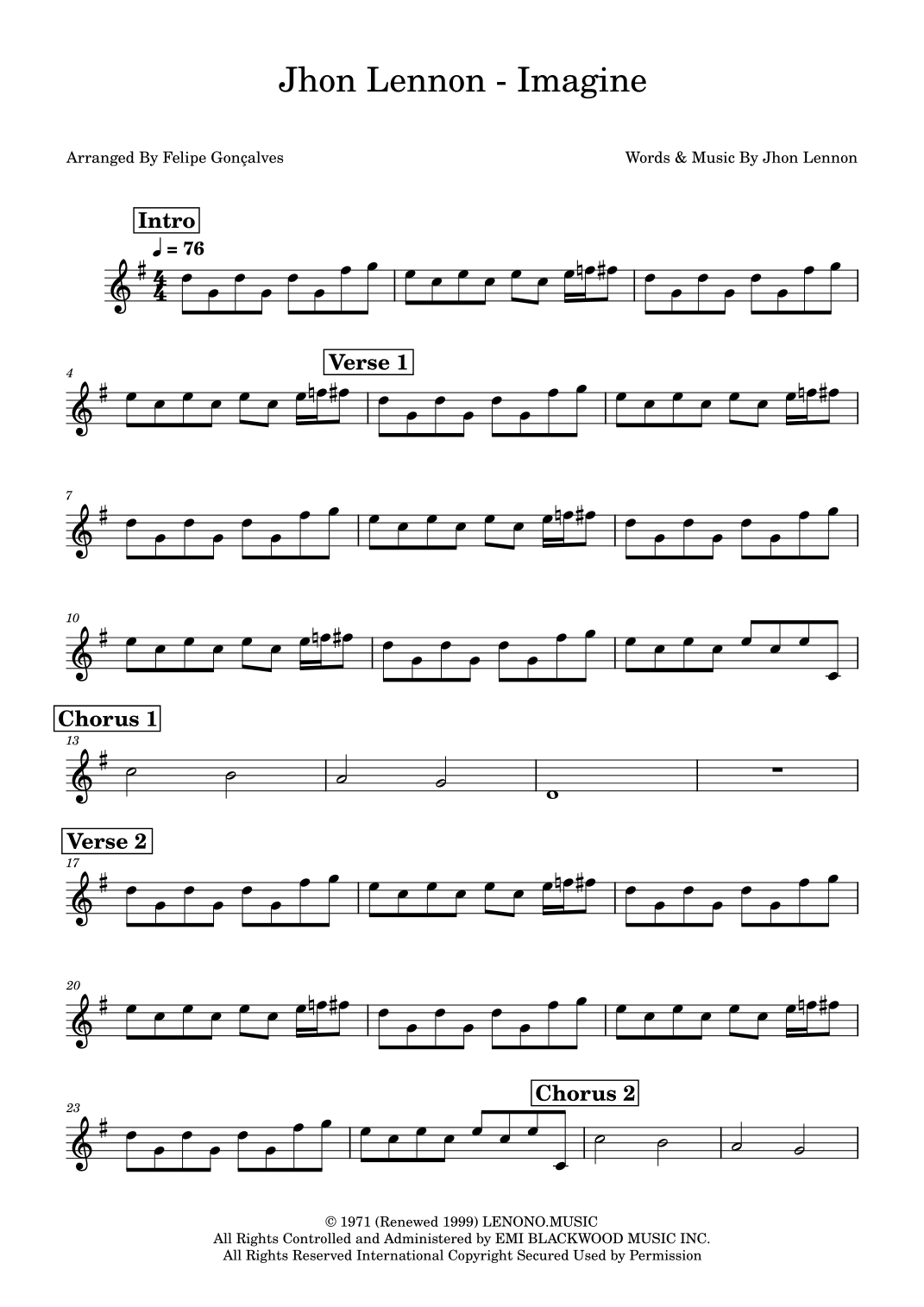 Imagine (arr. Felipe Gonçalves) by John Lennon And The Plastic Ono Band ...