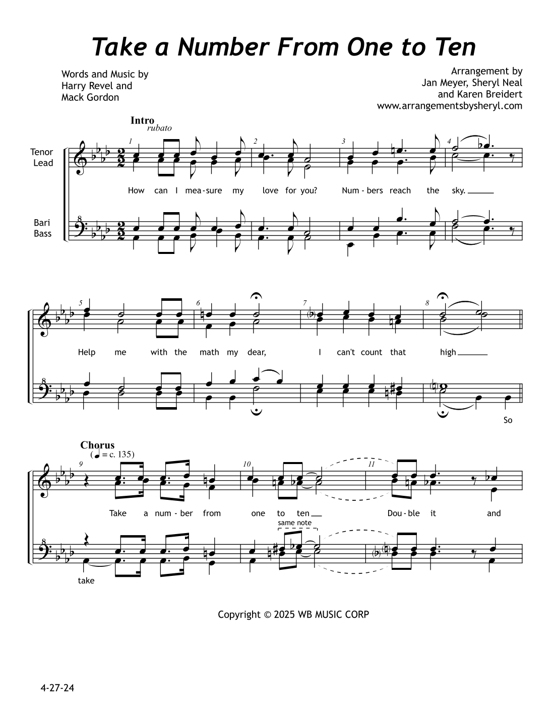 Take A Number From One To Ten (arr. Sheryl Neal & Jan Meyer) by Mack ...