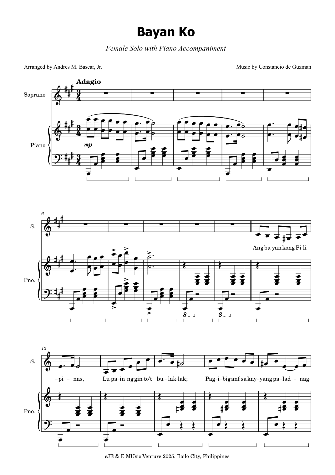 Bayan Ko (Female Solo) (arr. Andres M Bascar Jr) by Constancio de ...