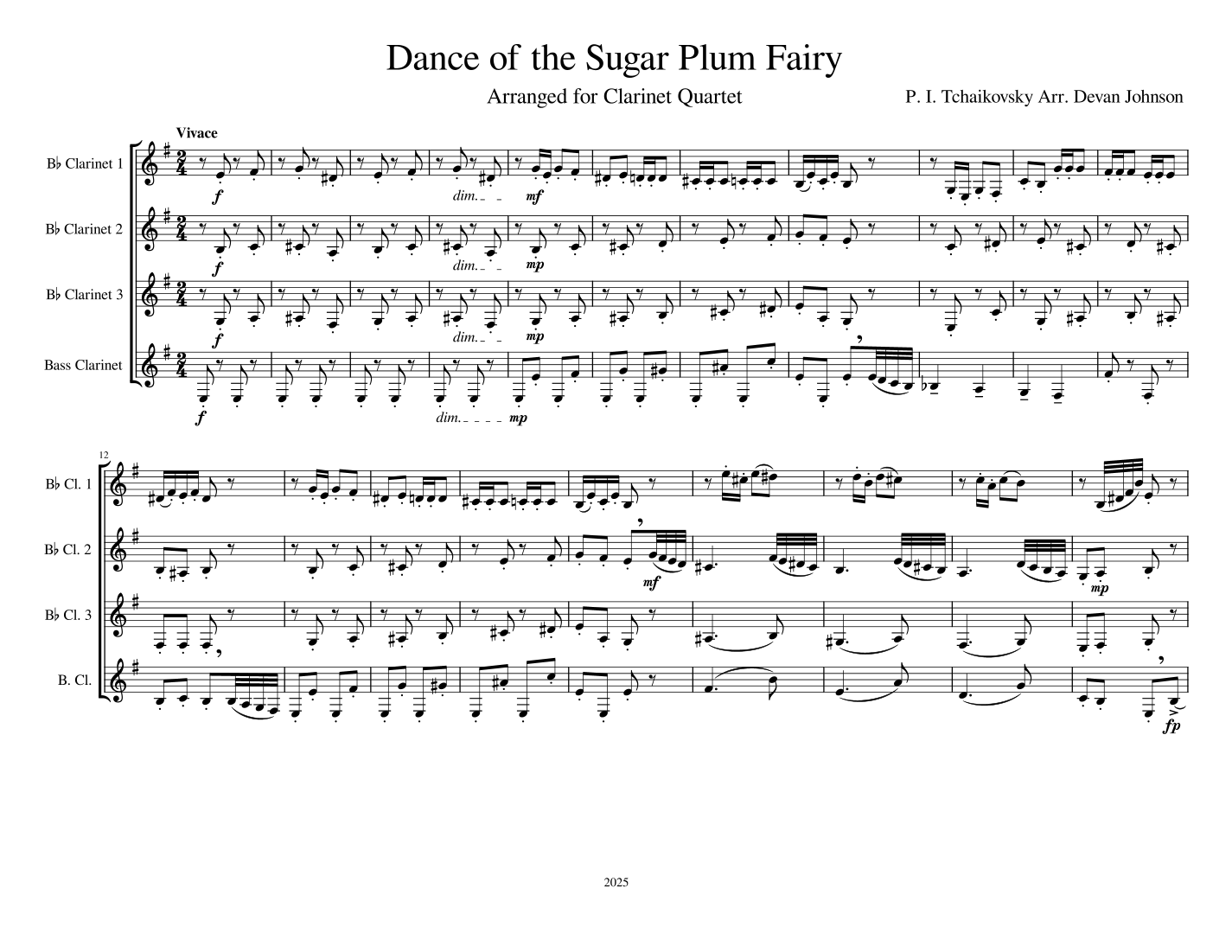 Dance of the Sugar Plum Fairy (arr. Devan Johnson) by P. I. Tchaikovsky ...