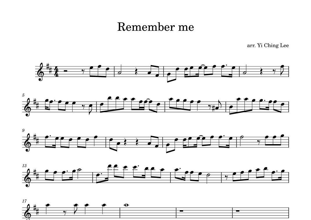 Remember Me----From Disney Movie 'CoCo' (arr. Yi Ching Lee) by Robert Lopez Sheet Music for ...