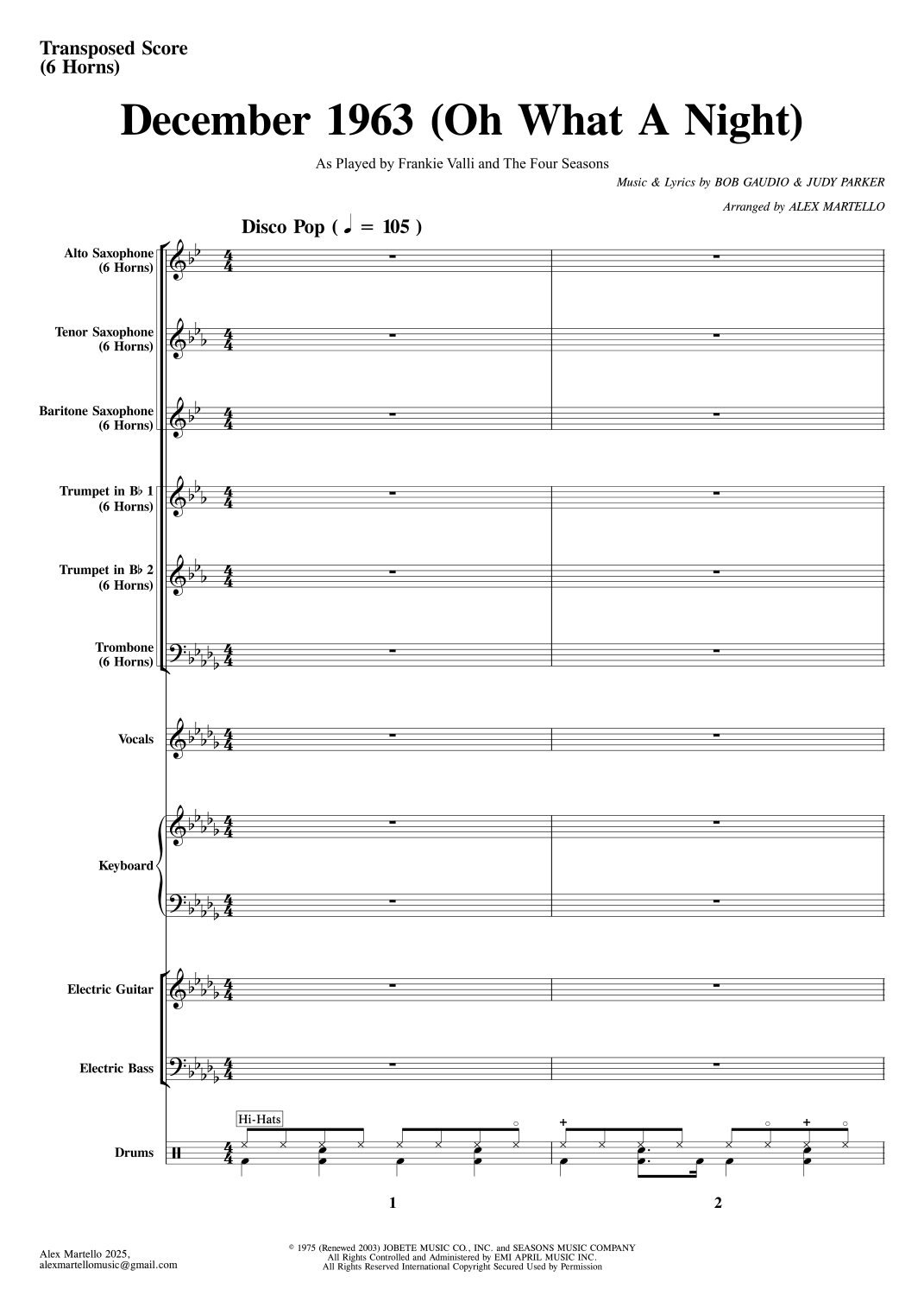 December 1963 (Oh, What A Night) (arr. Alex Martello) by The 4 Seasons ...