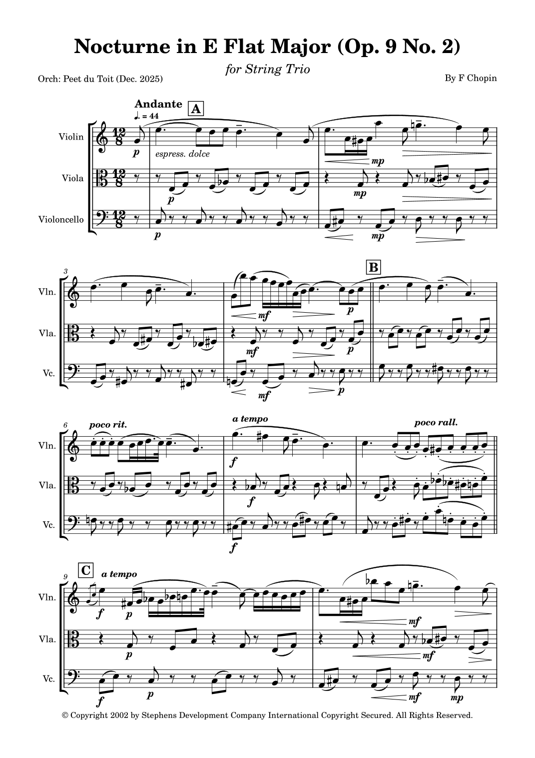 Nocturne In Eb Major, Op. 9, No. 2 (arr. Peet du Toit) by Chopin Sheet ...