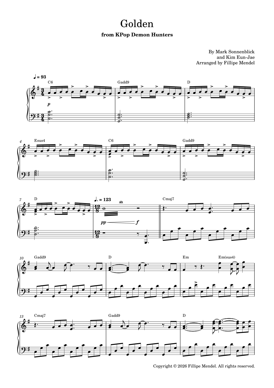 Golden (from KPop Demon Hunters) - advanced piano by Fillipe Mendel ...