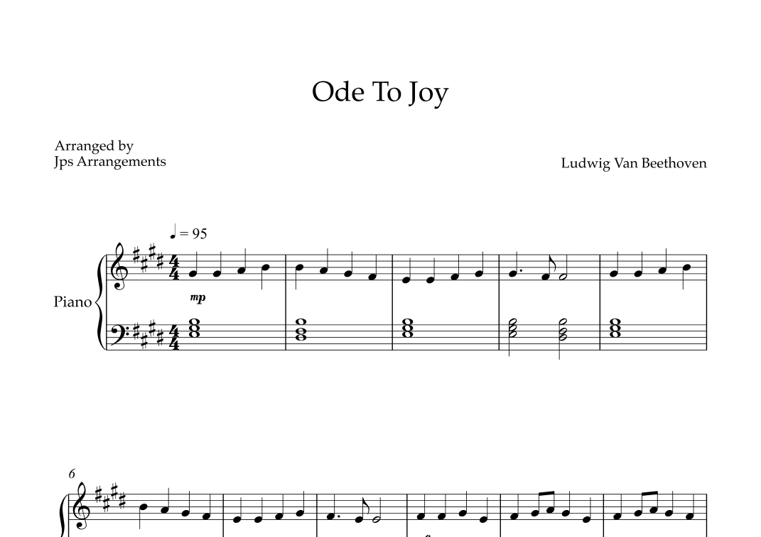 Ode to Joy - easy piano in E (arr. Jps Arrangements) by Ludwig Van ...