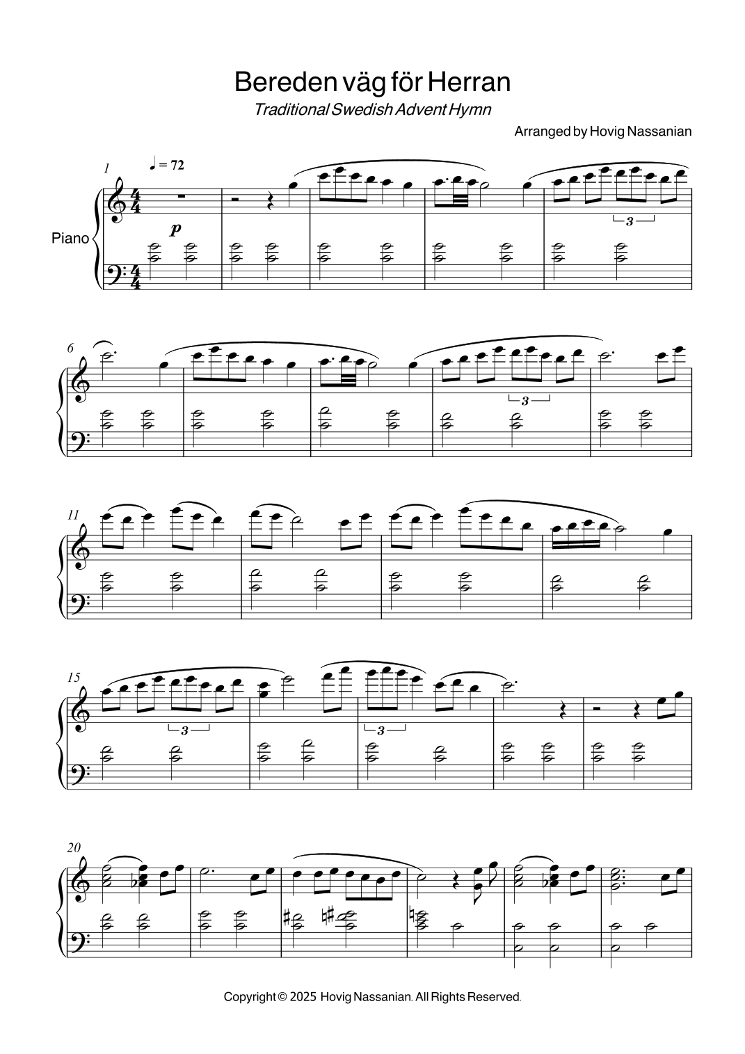 Bereden Väg För Herran (arr. HOVIG NASSANIAN) by HOVIG NASSANIAN Sheet ...