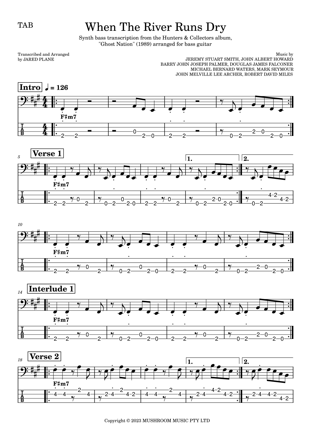 When The River Runs Dry (arr. Jared Plane) by Hunters & Collectors ...