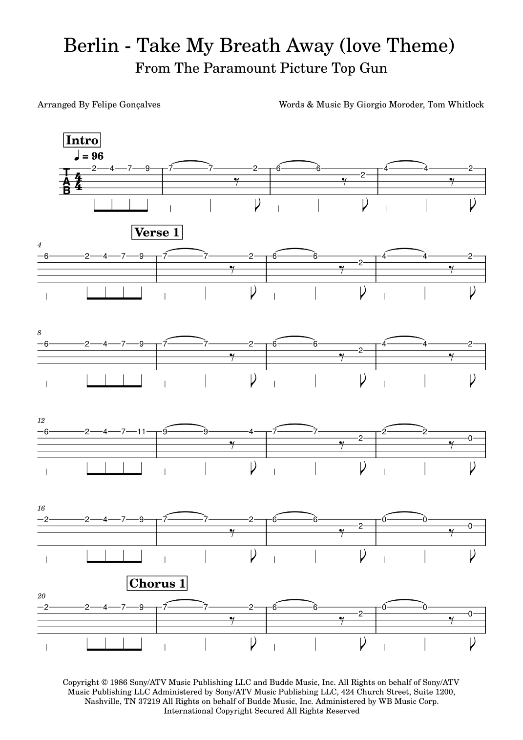 Take My Breath Away (Love Theme) (arr. Felipe Gonçalves) by Berlin ...