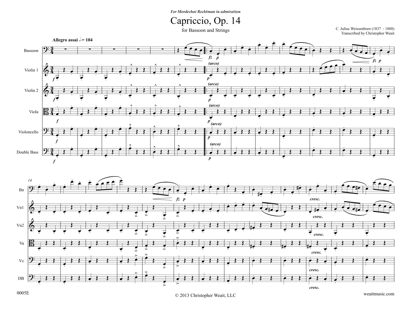 Weissenborn - Capriccio, Op.14 for bassoon & strings (6’20) (arr ...