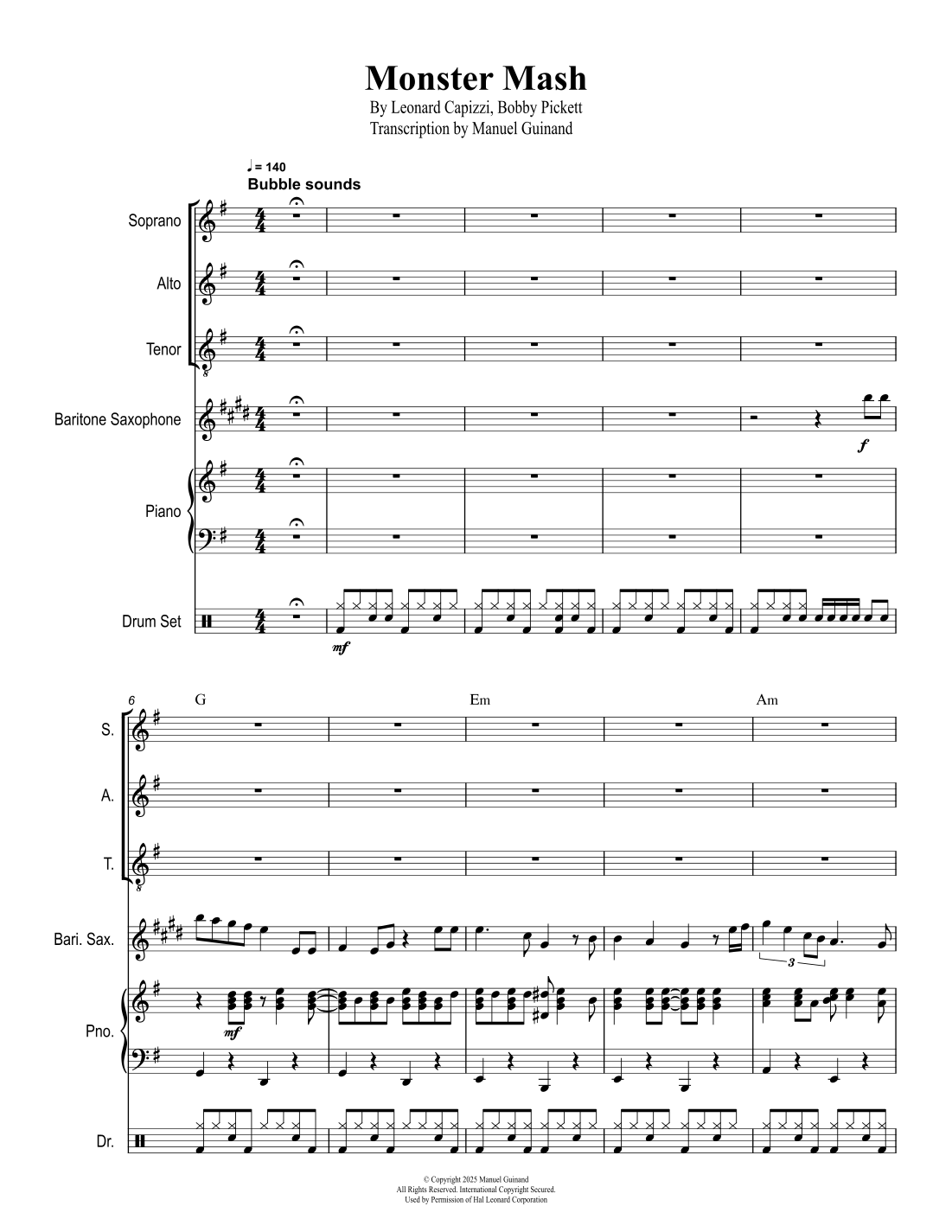 Monster Mash (arr. Manuel Guinand) by Bobby Pickett Sheet Music for ...
