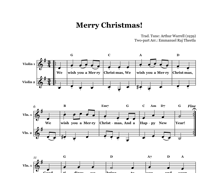 Merry Christmas (arr. Emmanuel Raj Theetla) by Arthur Warrell Sheet ...