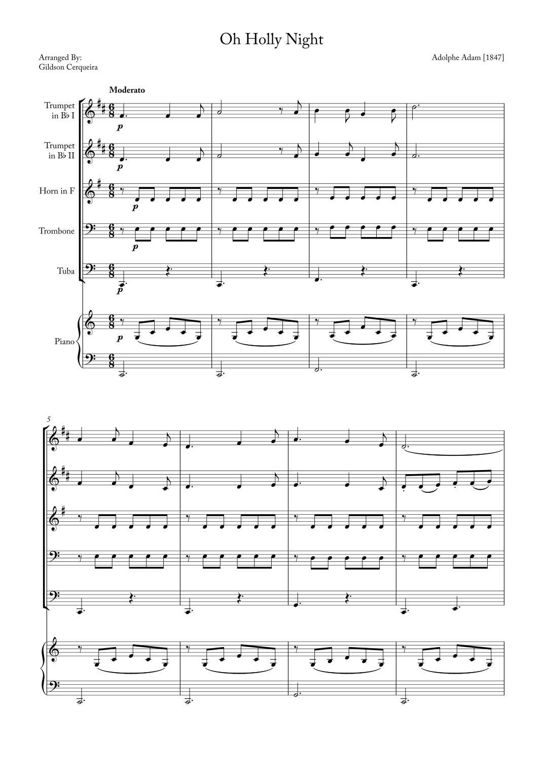 Oh Holy night (arr. Gildson Cerqueira) by Adolphe Adam Sheet Music for ...