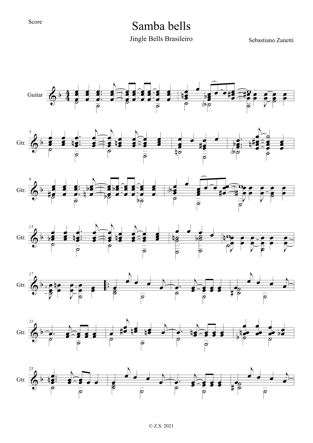 Samba Bells by Sebastiano Zanetti Sheet Music for Solo Guitar at Sheet ...