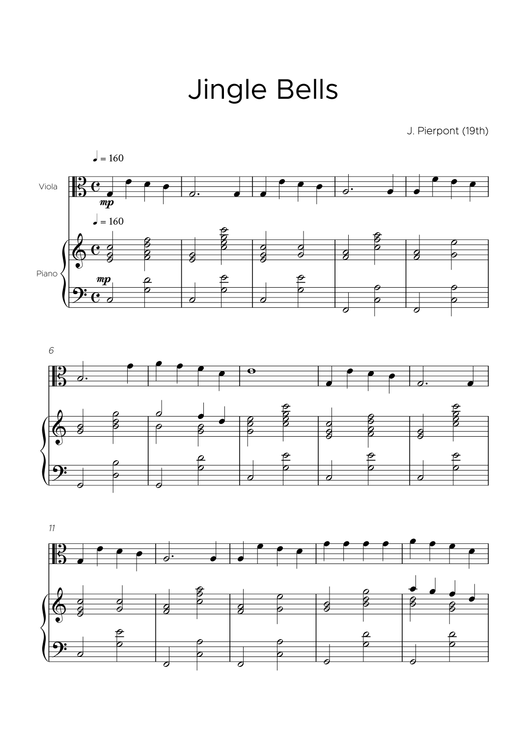 Jingle Bells (arr. Bisdre Santos) by J. Pierpont Sheet Music for Viola ...
