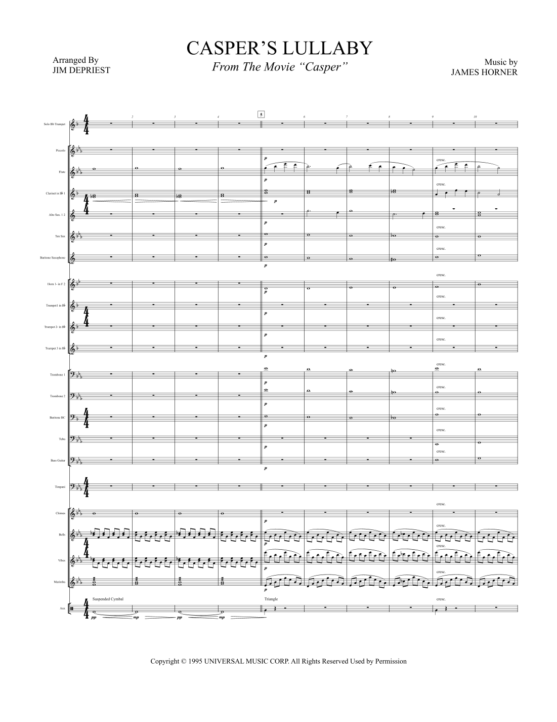 Casper's Lullaby (arr. Jim DePriest) by Soundtrack Sheet Music for ...