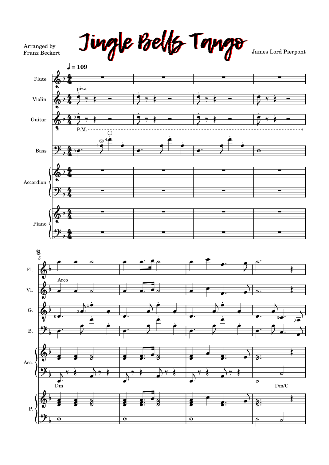 Jingle Bells Tango (arr. Franz Beckert) by James Lord Pierpont Sheet ...