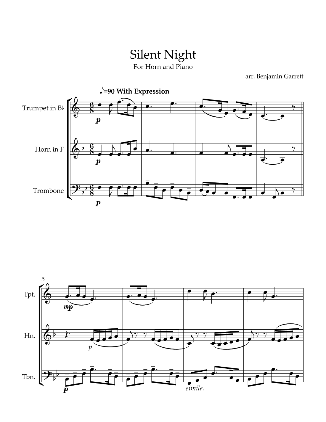 Silent Night arr. Brass Trio (arr. Benjamin C Garrett) by Benjamin C ...