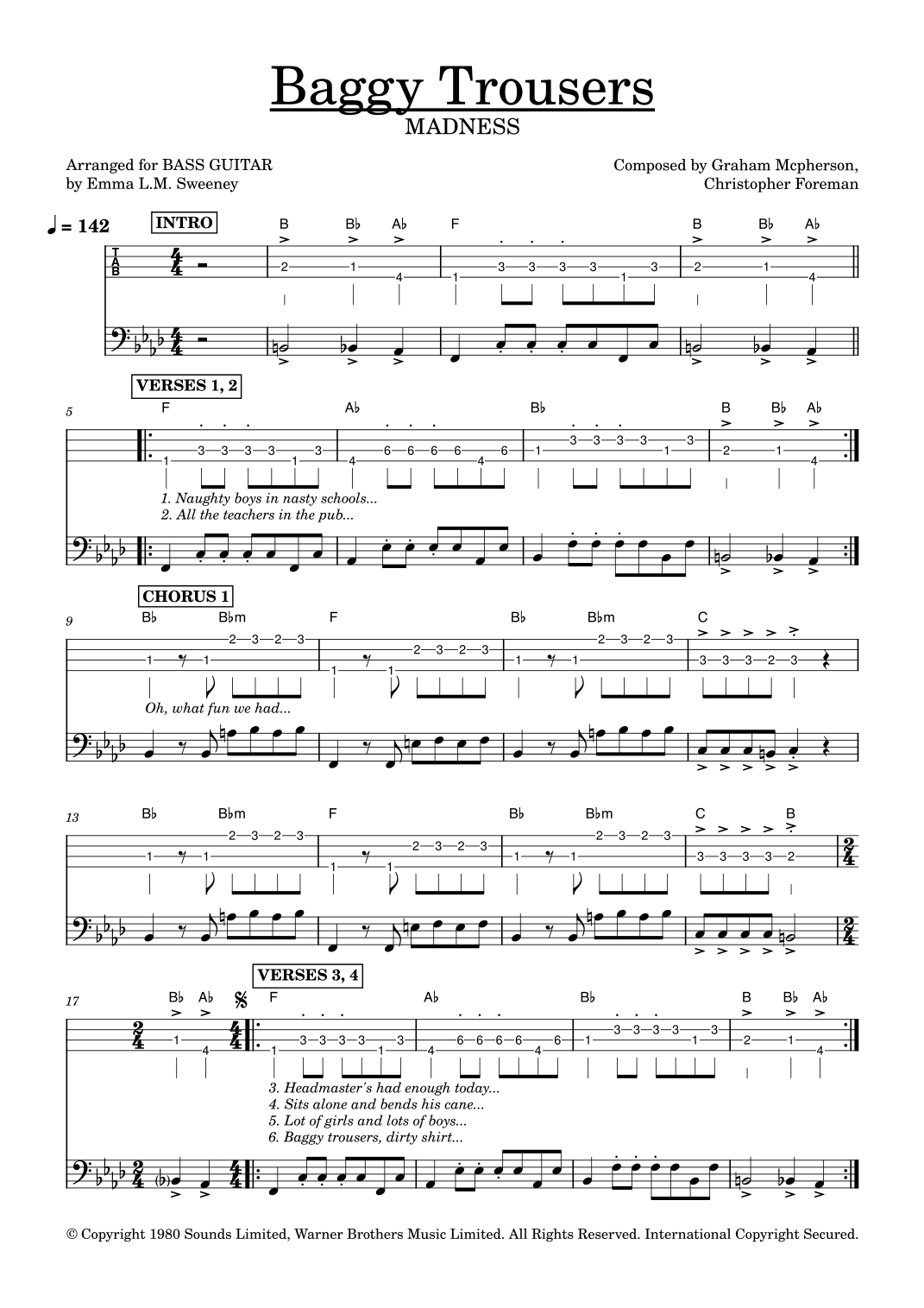 Baggy Trousers (arr. Emma L.M. Sweeney) par Madness Partitions pour ...