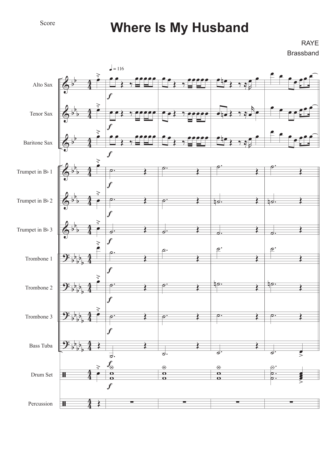Where Is My Husband! (arr. Twan Kuijper) von RAYE Noten zum ...