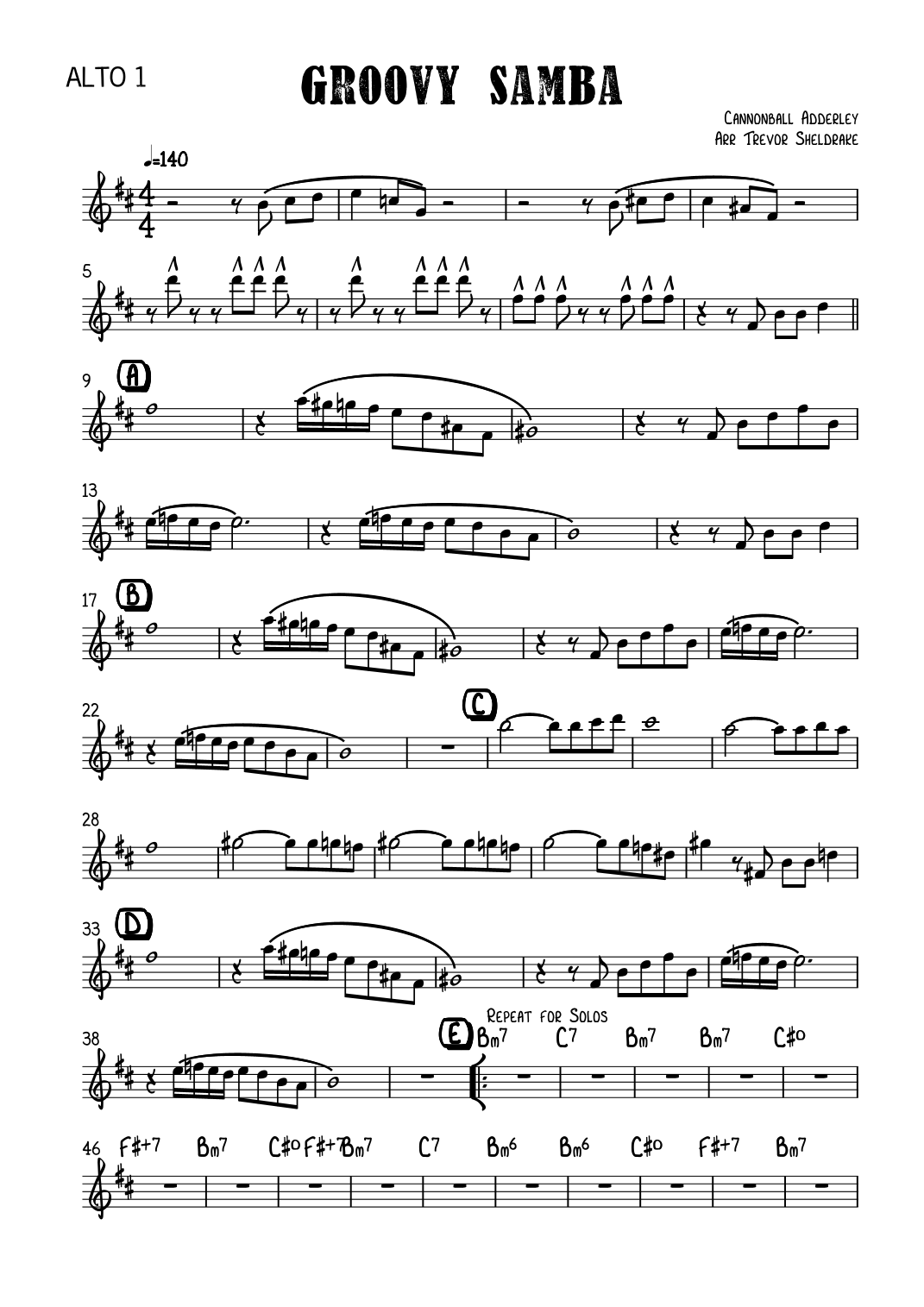 Groovy Samba (arr. Trevor Sheldrake) by Cannonball Adderley Sheet Music ...