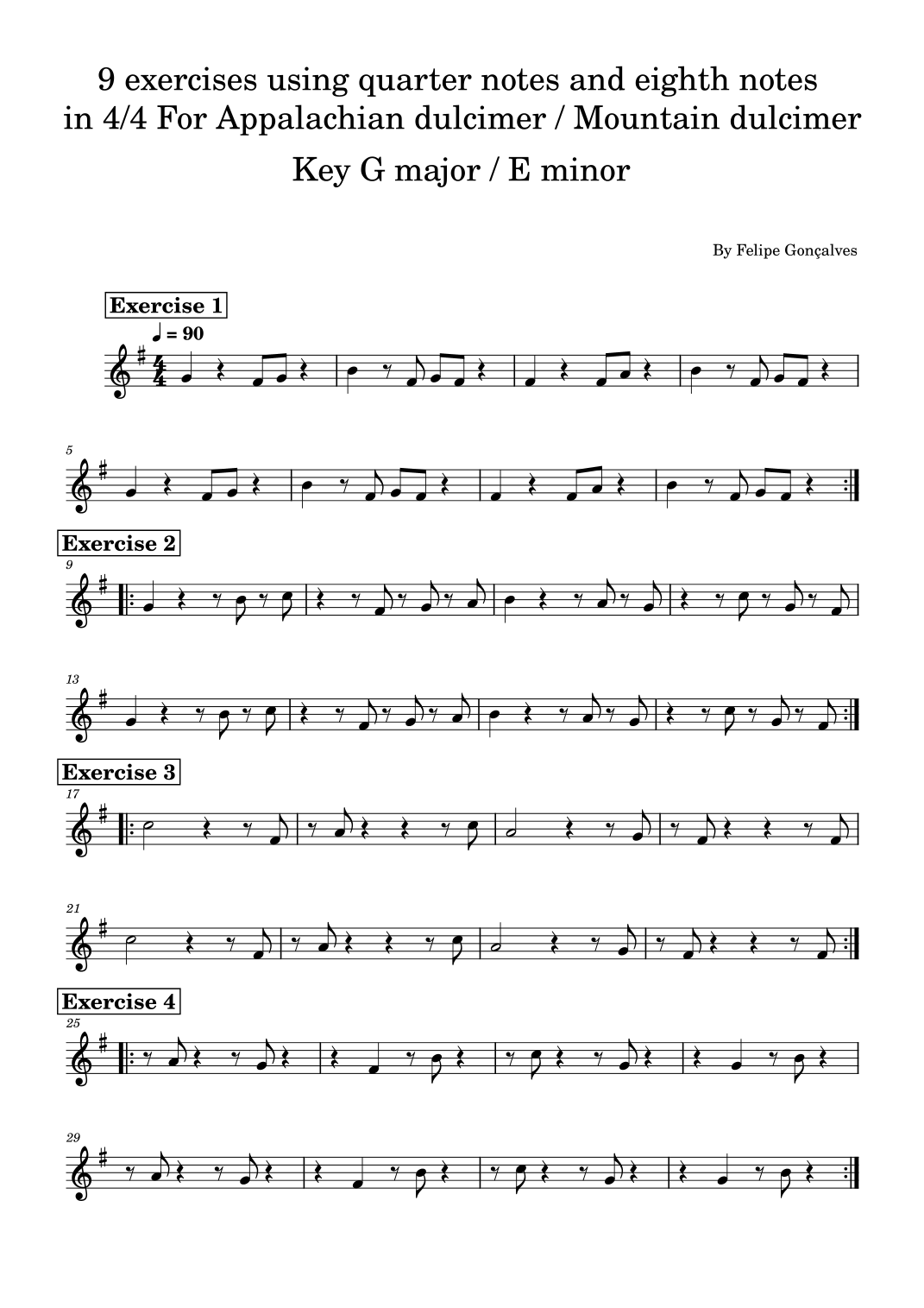 9 exercises using quarter notes and eighth notes in 4/4 For Appalachian ...